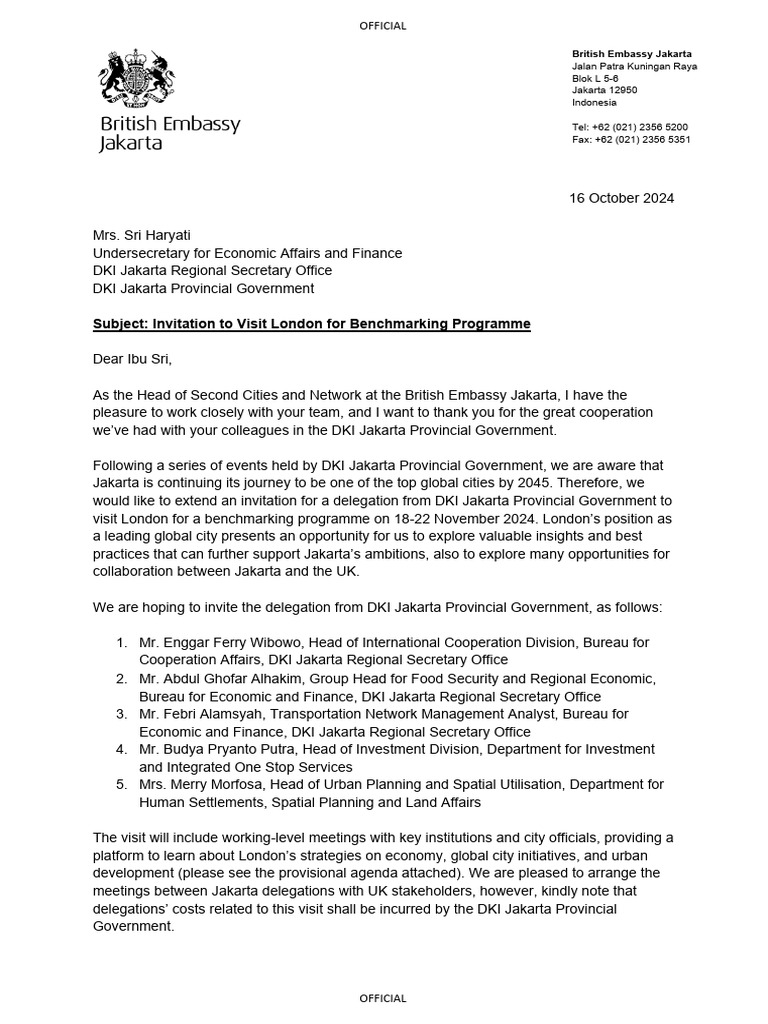 British Embassy Jakarta Letter DKI Jakarta Provincial Government Visit ...