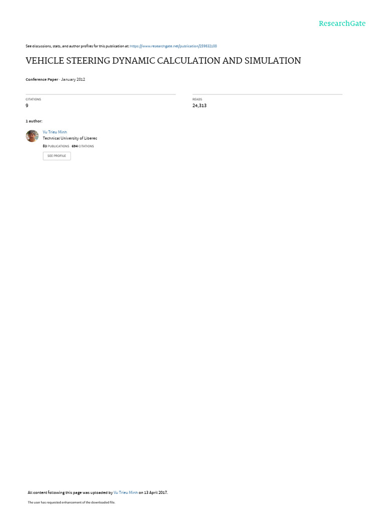 Vehicle Steering Dynamic Calculation and Simulation: January 2012 | PDF ...