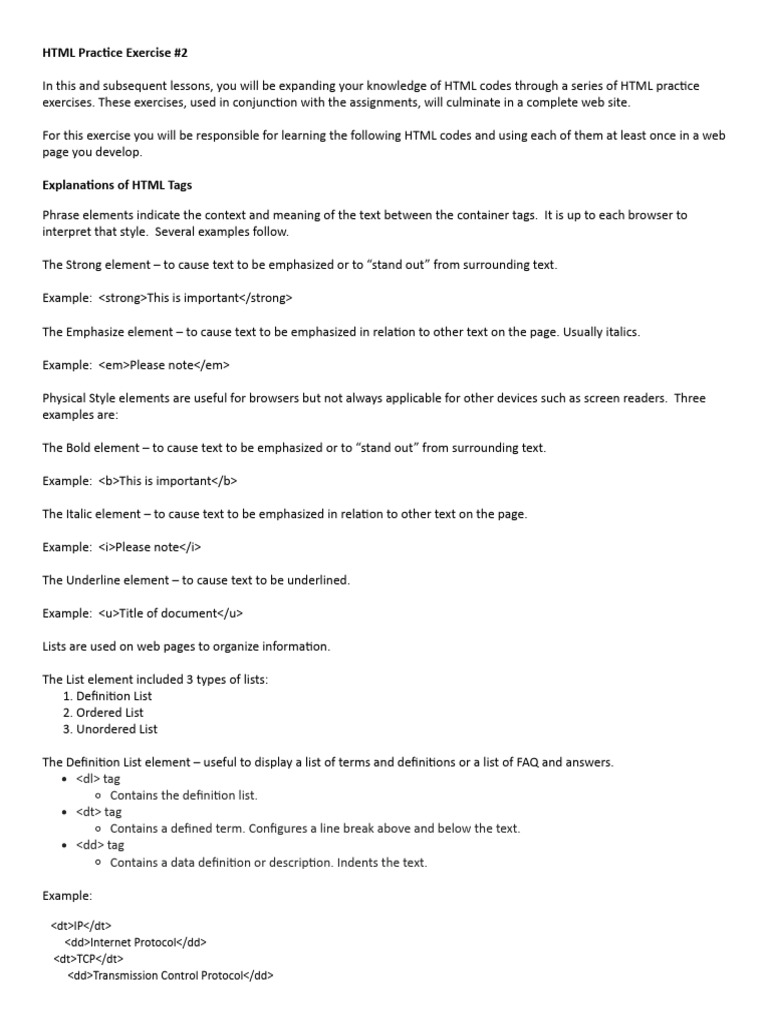 HTML Practice: Tags and Lists Guide | PDF | Hyperlink | Html Element