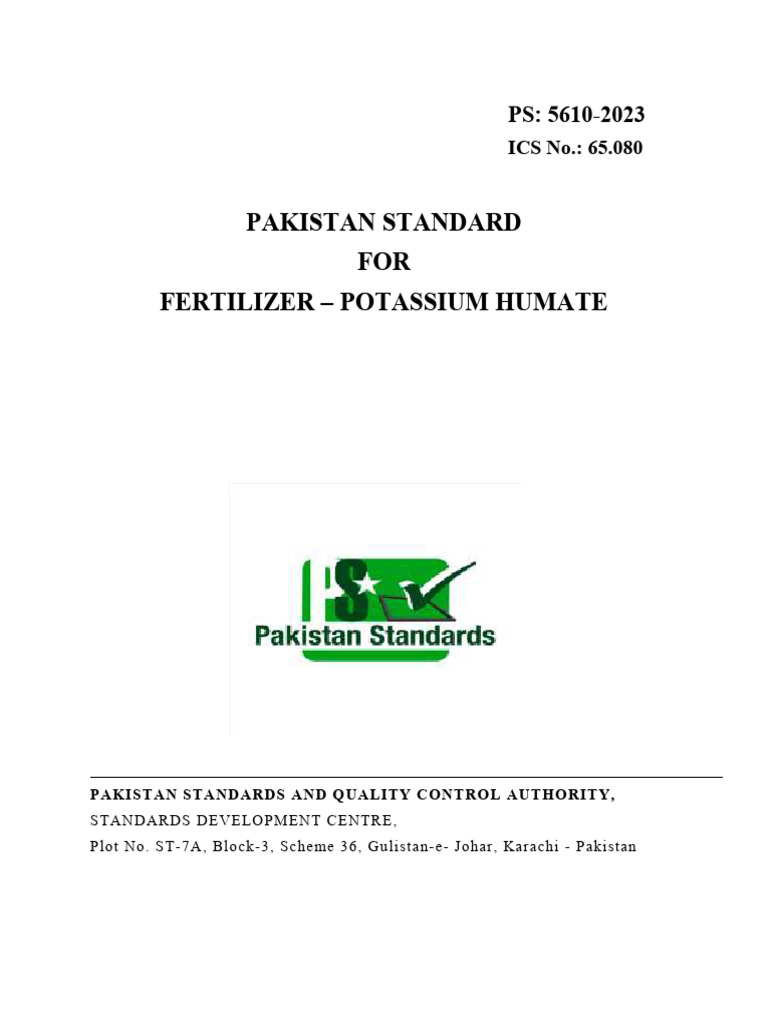 Pakistan Standard for Potassium Humate | PDF | Sampling (Statistics) | Soil