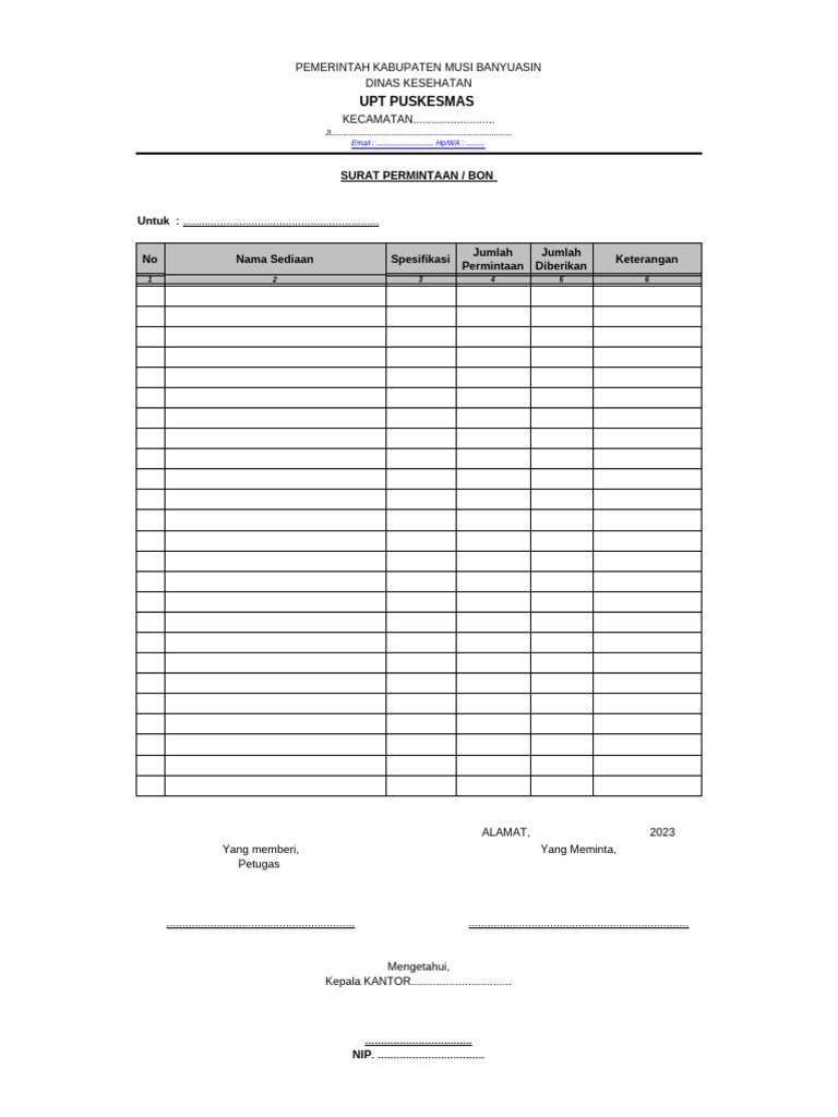 Surat Permintaan Bon Kantor | PDF