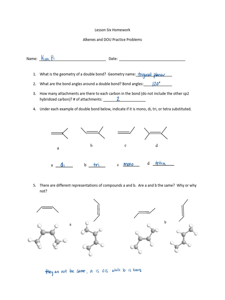 Alkenes and DOU Practice Problems | PDF | Alkene | Organic Chemistry