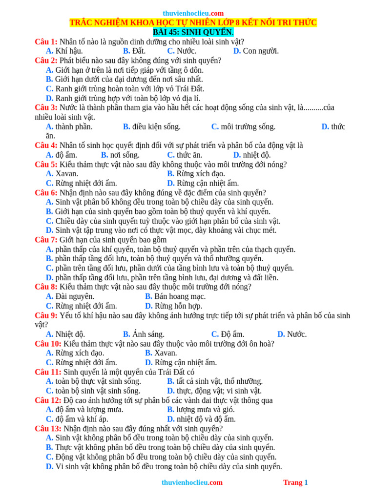 thuvienhoclieu.com-Trac-nghiem-KHTN-8-KNTT-Bai-45 | PDF
