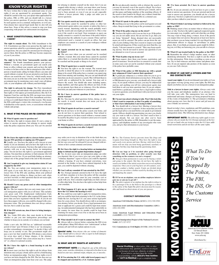 Know Your Rights - Aclu | PDF | Search And Seizure | Search Warrant