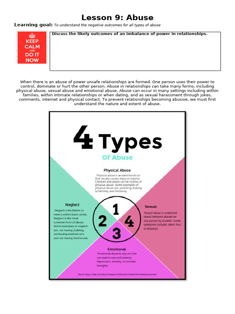Lesson 9 - Abuse | PDF | Risk | Violence