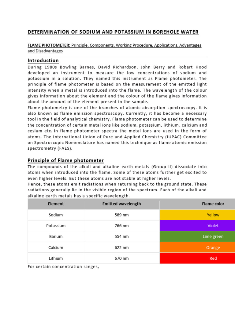 Sodium and Potassium Analysis by Flame Photometry | PDF | Emission ...