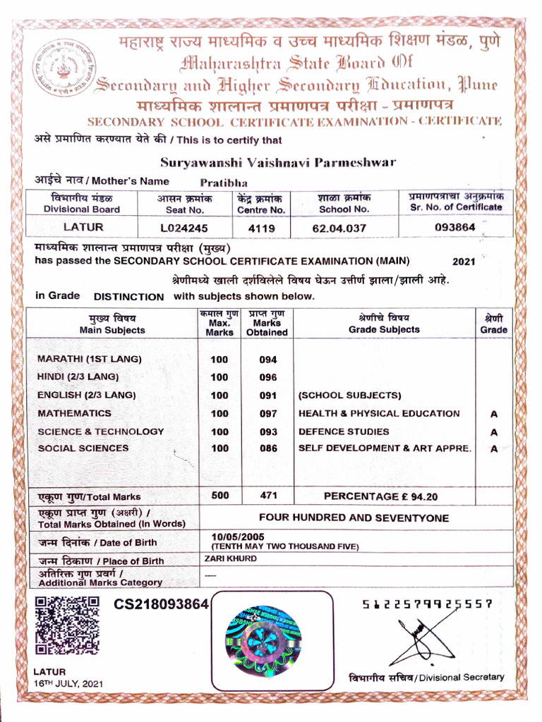 10th Passing Certificate | PDF