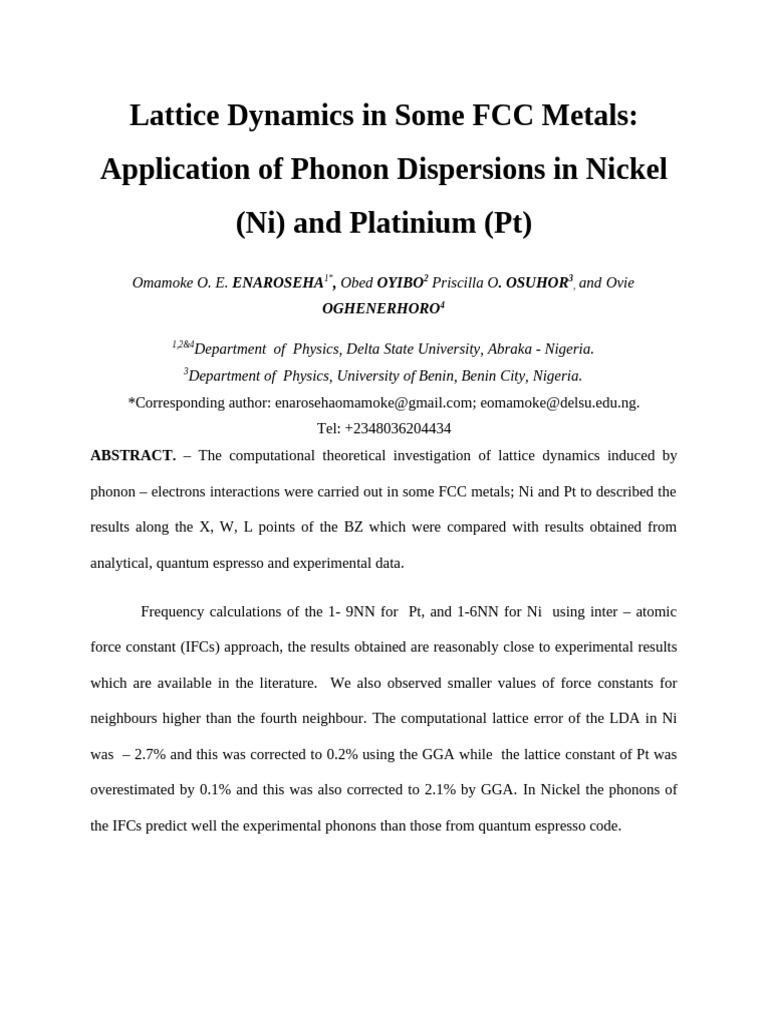 Lattice Dynamics in Some FCC Metals | PDF | Density Functional Theory ...