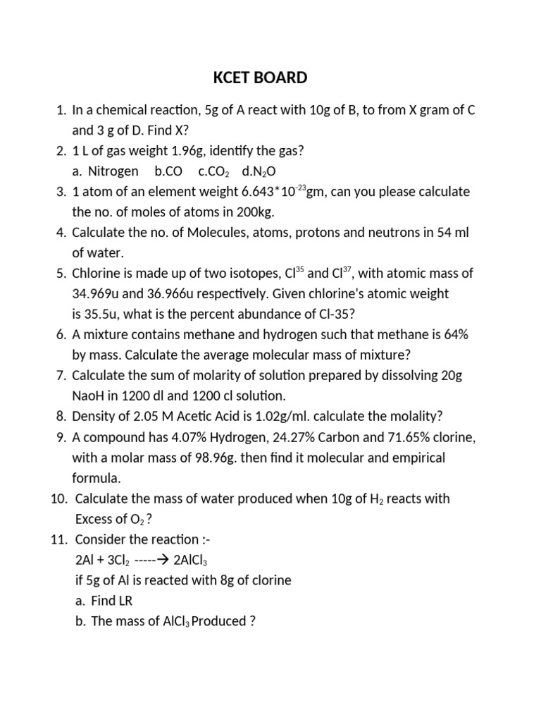 Mole Concept Pdf Chlorine Mole Unit