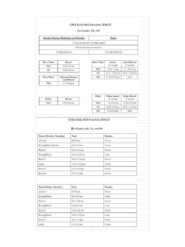 2024-25-CHA-Bell-Schedule | PDF