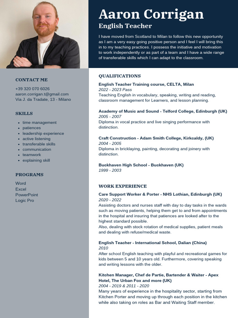 cv-teacher-Aaron | PDF | Teachers | Health Care