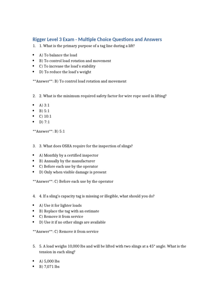 Rigger Level 3 Exam Questions & Answers | PDF