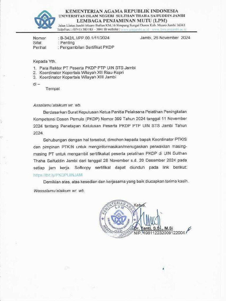 Surat Keterangan Pengambilan Sertifikat Pkdp | PDF