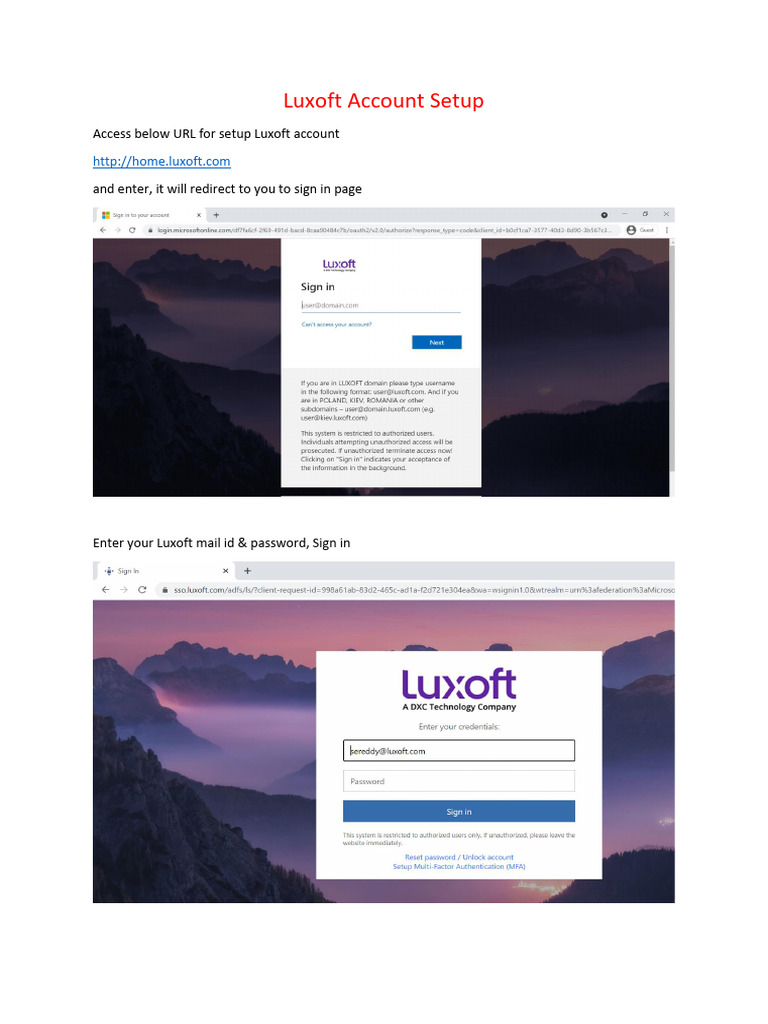 Luxoft & DXC Account Setup Guide | PDF