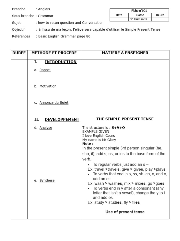 Simple Present Tense Lesson Plan | PDF | English Language | Linguistic ...