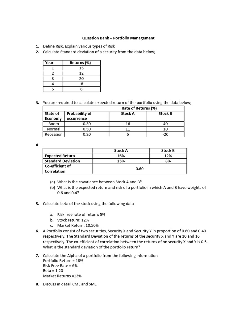 Practicle Question Bank-SAPM | PDF | Beta (Finance) | Standard Deviation