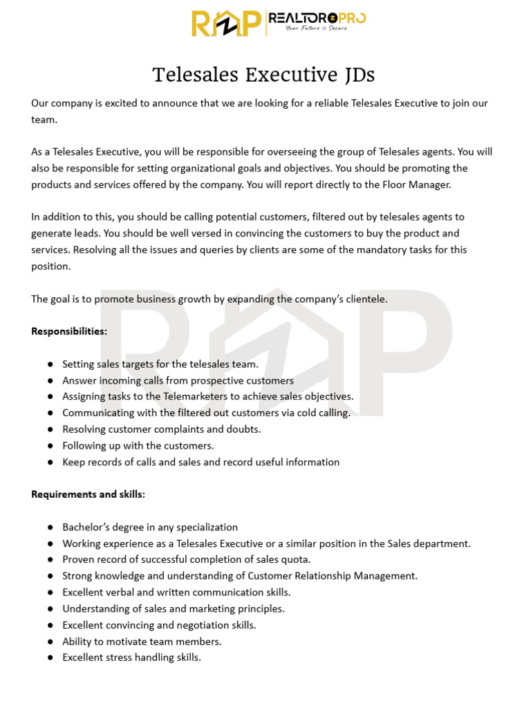 Telesales Executive | PDF