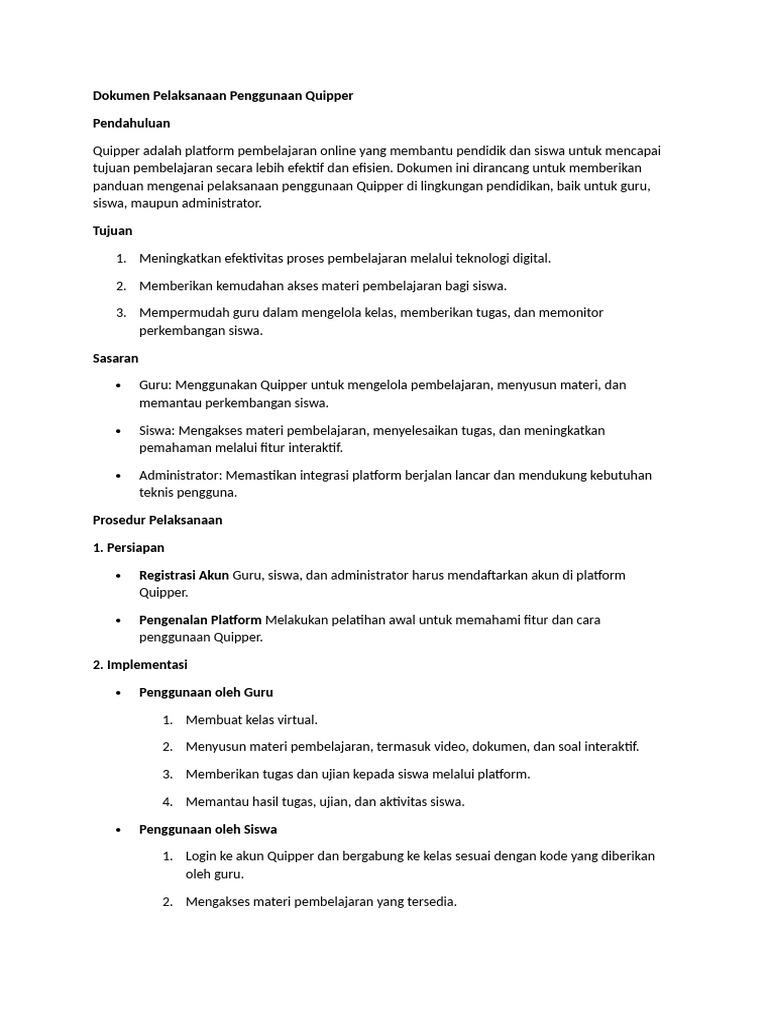 Dokumen Pelaksanaan Penggunaan Quipper | PDF