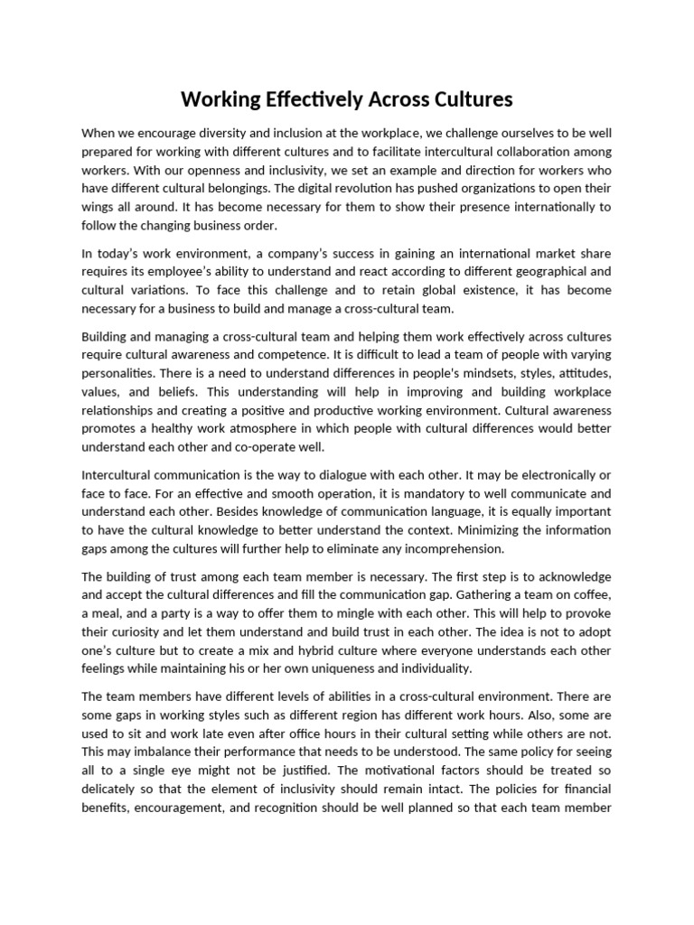 Working Effectively Across Cultures | PDF | Communication | Cognition