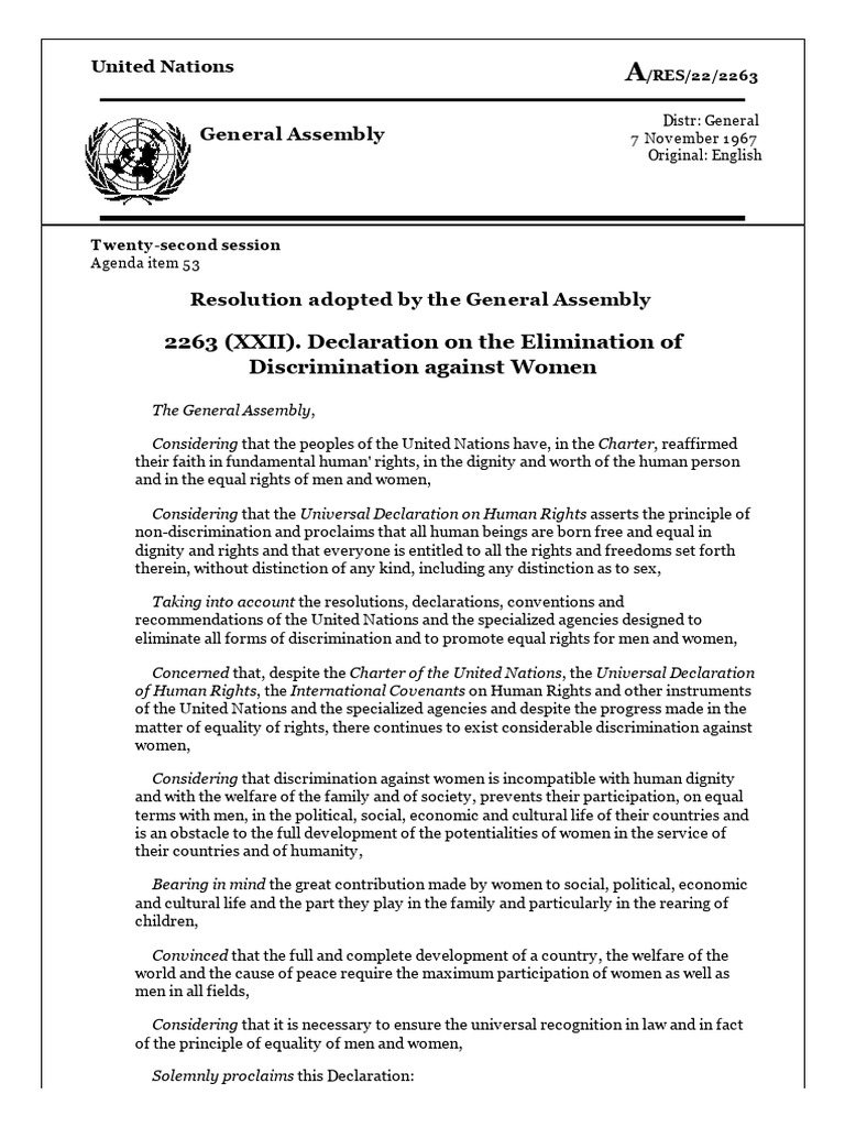 UNGA Declaration Women 1967 en | PDF | Marriage | Gender Studies