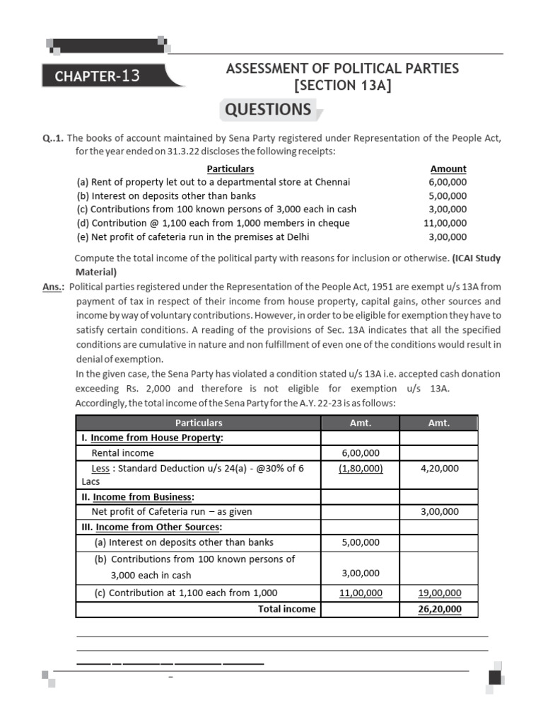 Assessment of Political Parties Question | PDF | Income | Tax Exemption