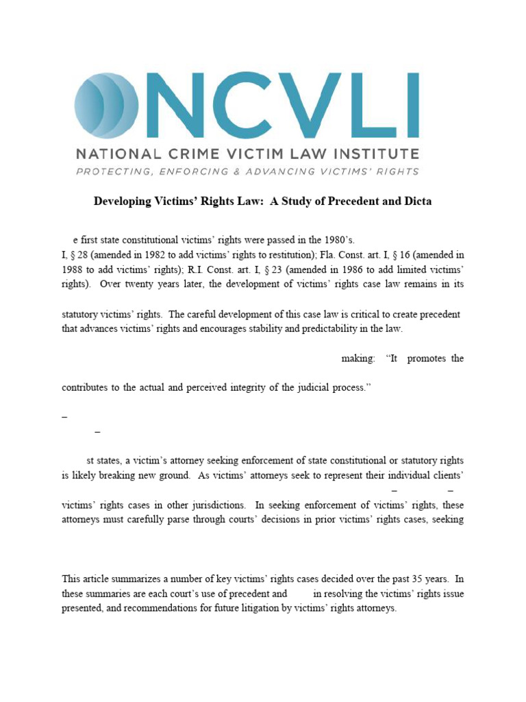 Developing Victims Rights Lawa Study of Precedent | PDF | Precedent ...