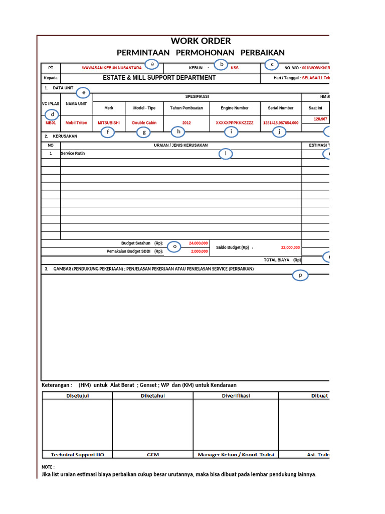 Work Order Perbaikan Kendaraan 2020 | PDF