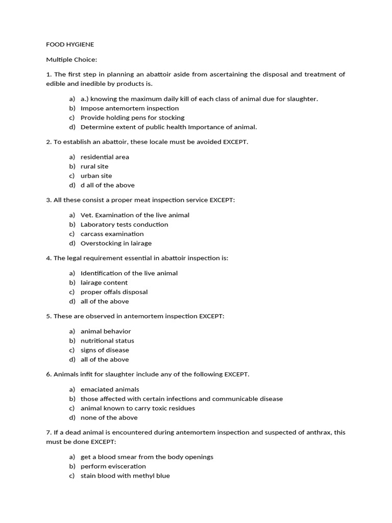 Food Hygiene and Abattoir Inspection Guide | PDF | Milk | Meat