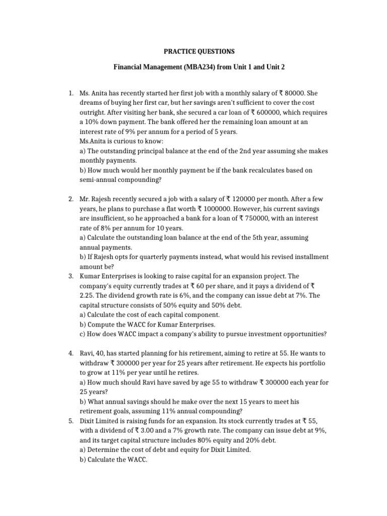 FM Practice Questions- Mid Term | PDF | Cost Of Capital | Capital Structure