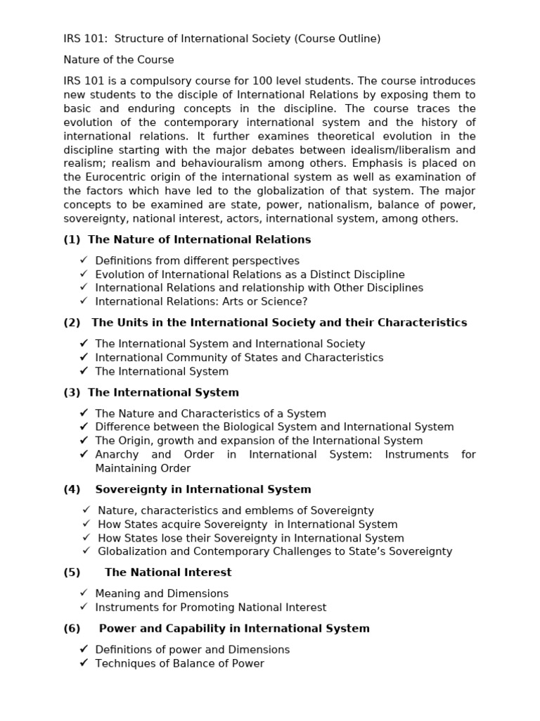 IRS 101 - Course Outline 2020 - 2021 | PDF | International Relations ...