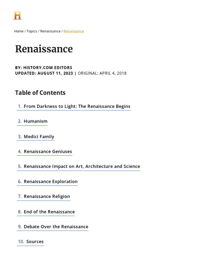 Renaissance Period - Timeline, Art & Facts - HISTORY | PDF ...