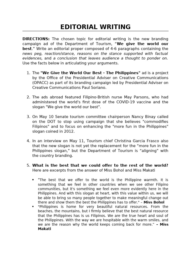 Fact Sheets Editorial Writing | PDF | Philippines