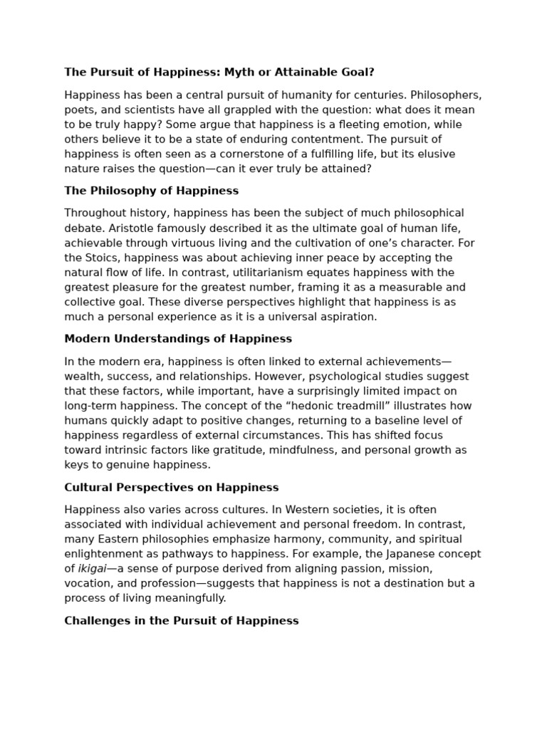 The Pursuit of Happiness Explained | PDF | Happiness | Psychology