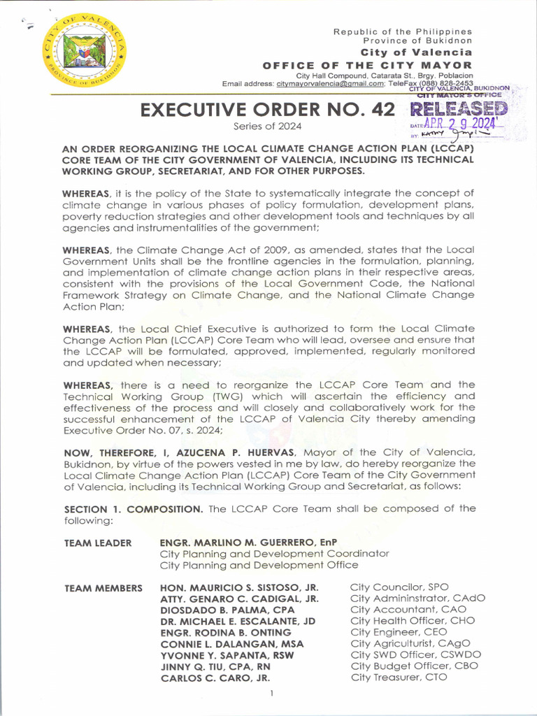 EO No. 42-2024 Reorganizing The LCCAP 2024 | PDF