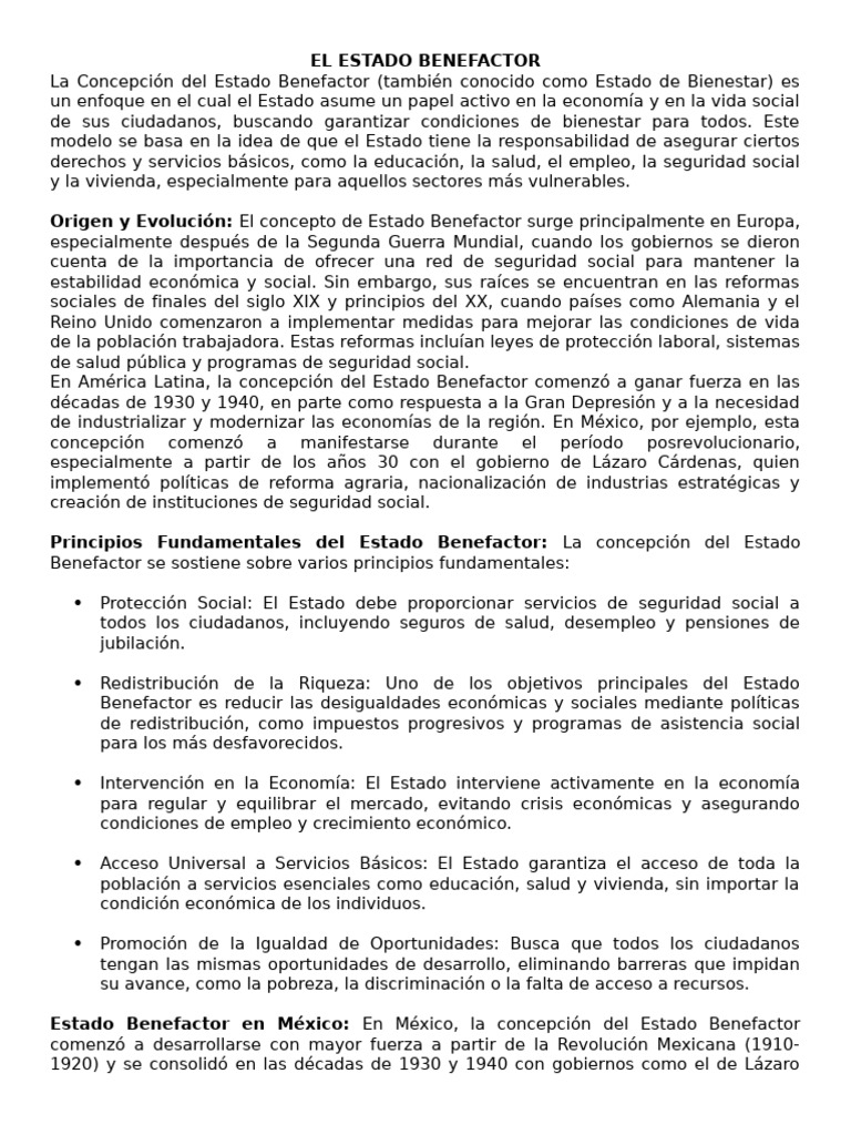 Clase 14 El Estado Benefactor | PDF | Estado (política) | Estado de ...