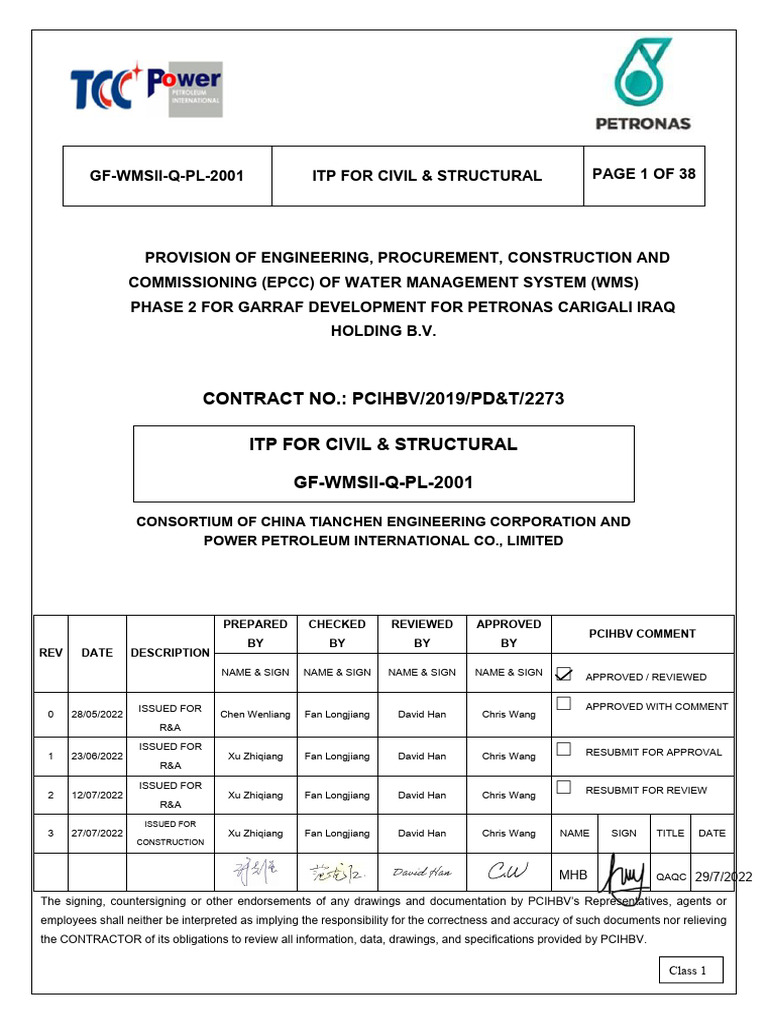 GF WMSII Q PL 2001 3 Code A ITP FOR CIVIL STRUCTURAL WORK-001 | PDF ...