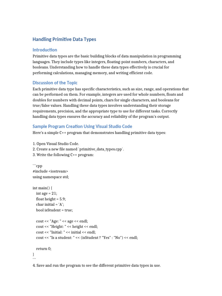 Intro to Primitive Data Types | PDF