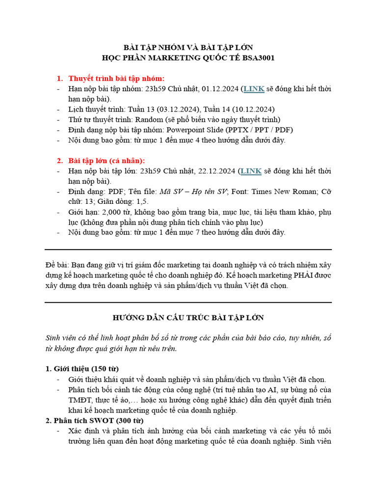 Marketing quốc tế - BT nhóm & BTL 24-25 | PDF