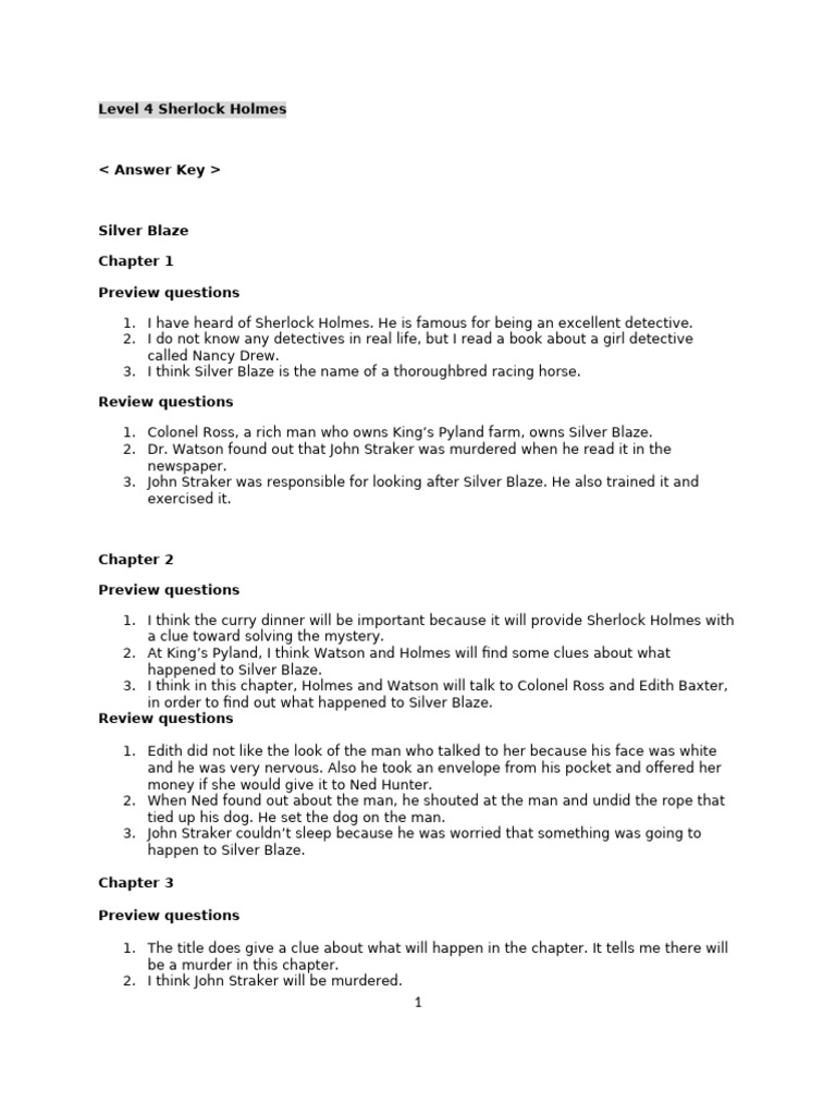 Silver Blaze: A Sherlock Holmes Summary | PDF | The Adventure Of Silver ...