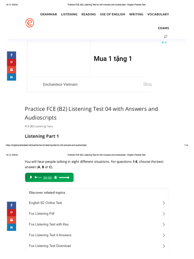 Practice FCE (B2) Listening Test 04 With Answers and Audioscripts ...