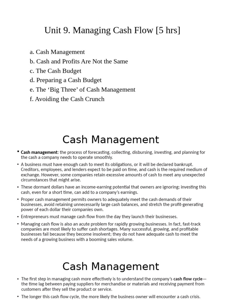 Unit 9 Managing Cash Flow | PDF | Credit Card | Budget
