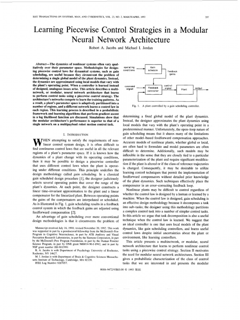Learning Piecewise Control Strategies in a Modular Neural Network Architecture | PDF | Control ...