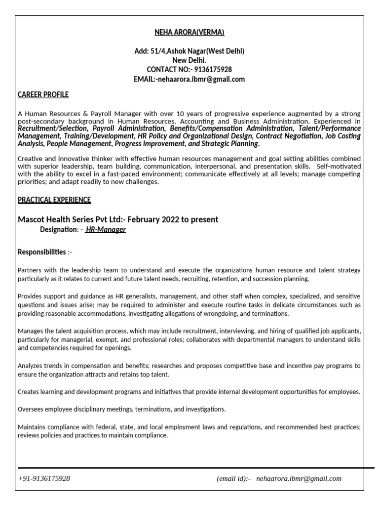 neha+CV (1) | PDF | Human Resource Management | Human Resources