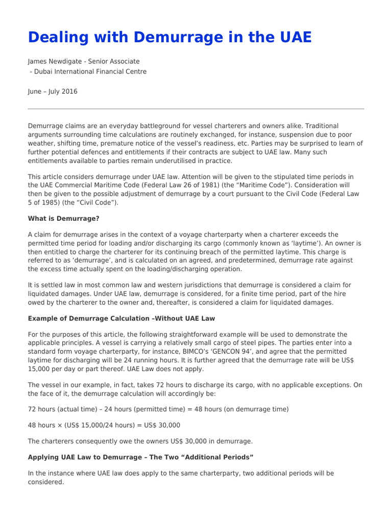 UAE Demurrage Law Insights | PDF | Liquidated Damages | Damages