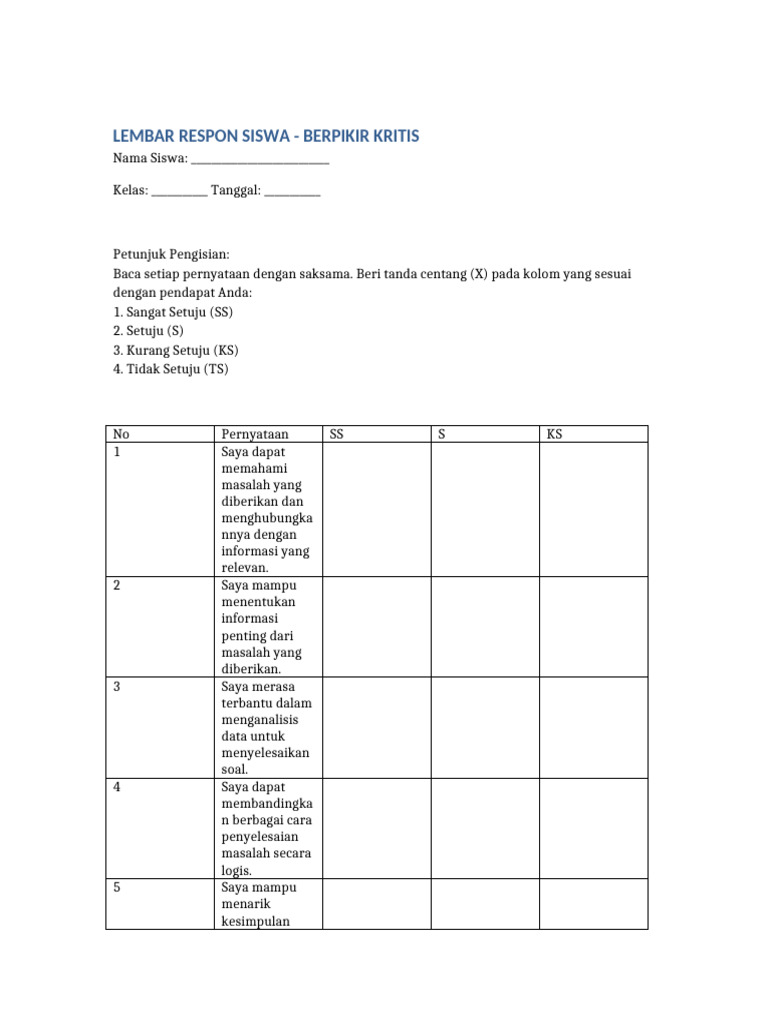 Lembar_Respon_Siswa_Berpikir_Kritis | PDF