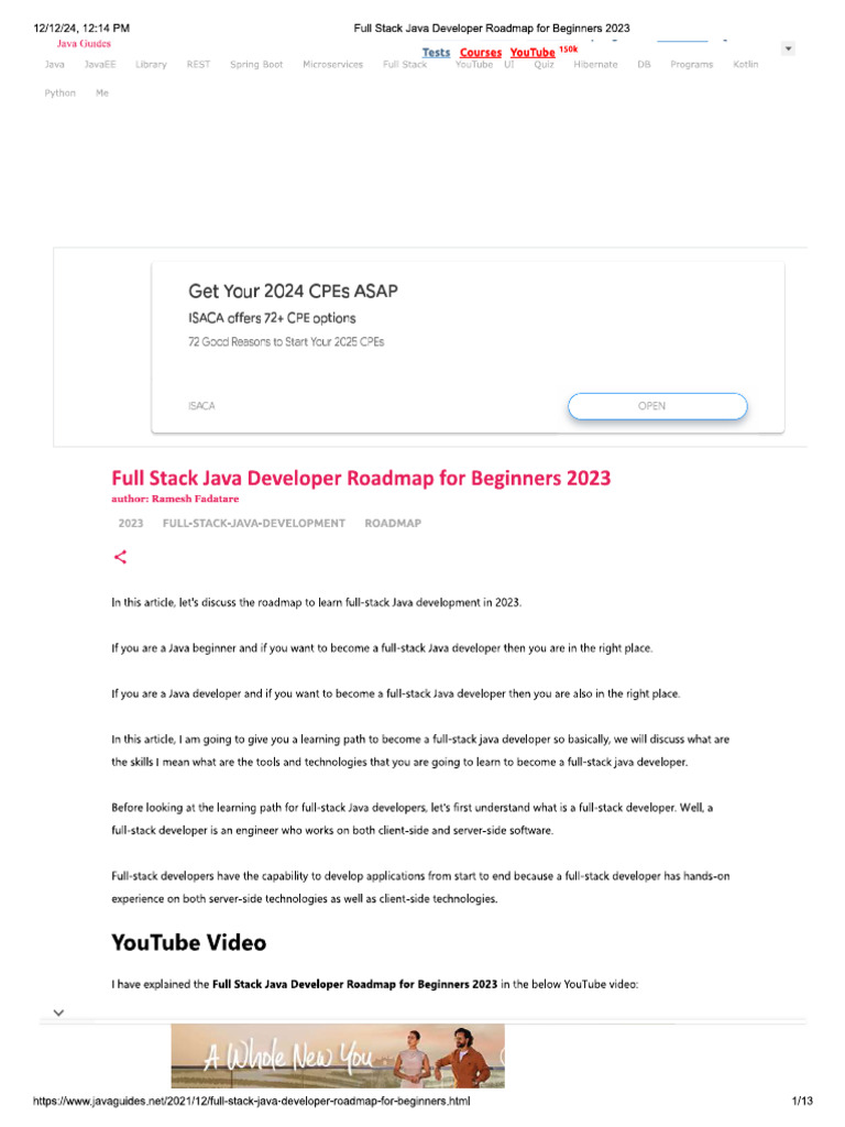Java Full Stack Roadmap | PDF