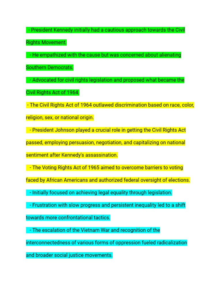 Civil Rights Acts and Presidential Roles | PDF