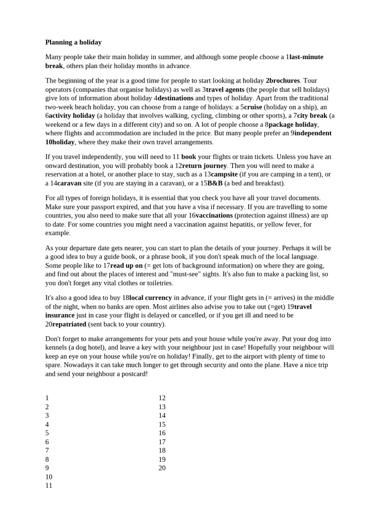 Planning A Holiday Pdf