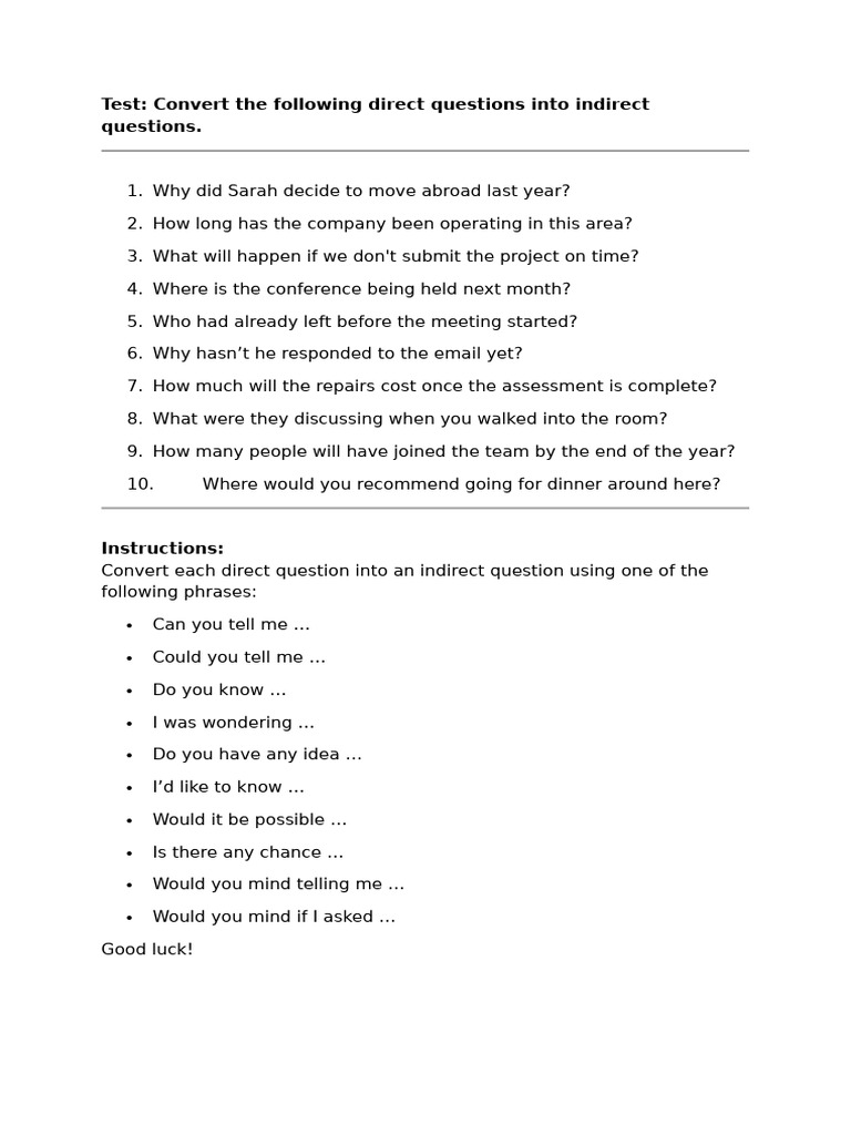 Indirect Question Conversion Guide | PDF
