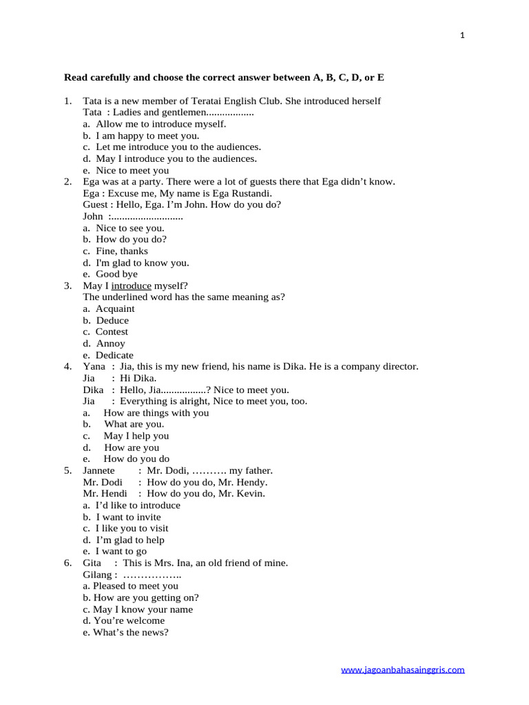 398441412-soal-introducing-oneself-and-other-kelas-7-smp-docx | PDF ... 398441412-soal-introducing-oneself-and-other-kelas-7-smp-docx | PDF ...